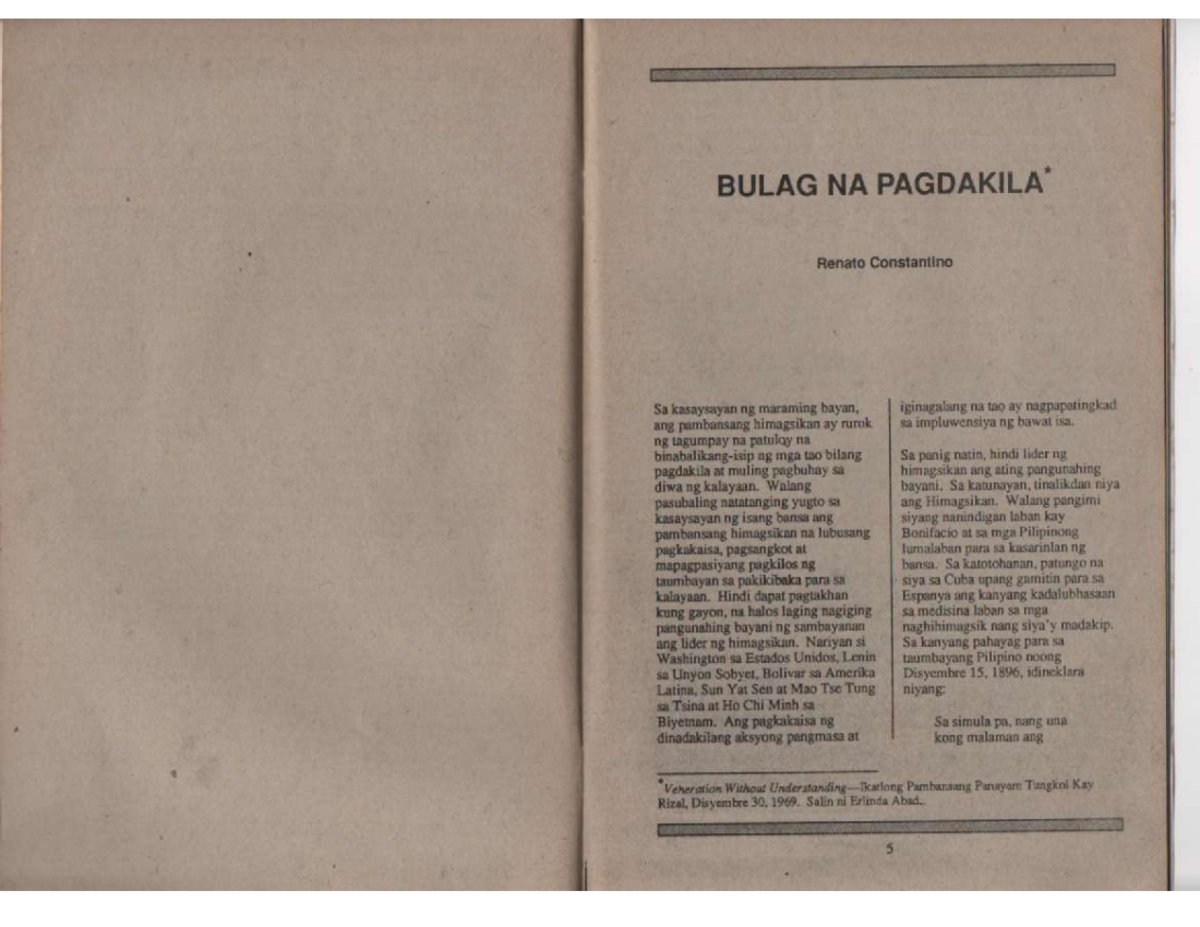 Constantino Bulag na Pagdakila - Buhay, Mga Gawain at Sinulat ni Rizal ...
