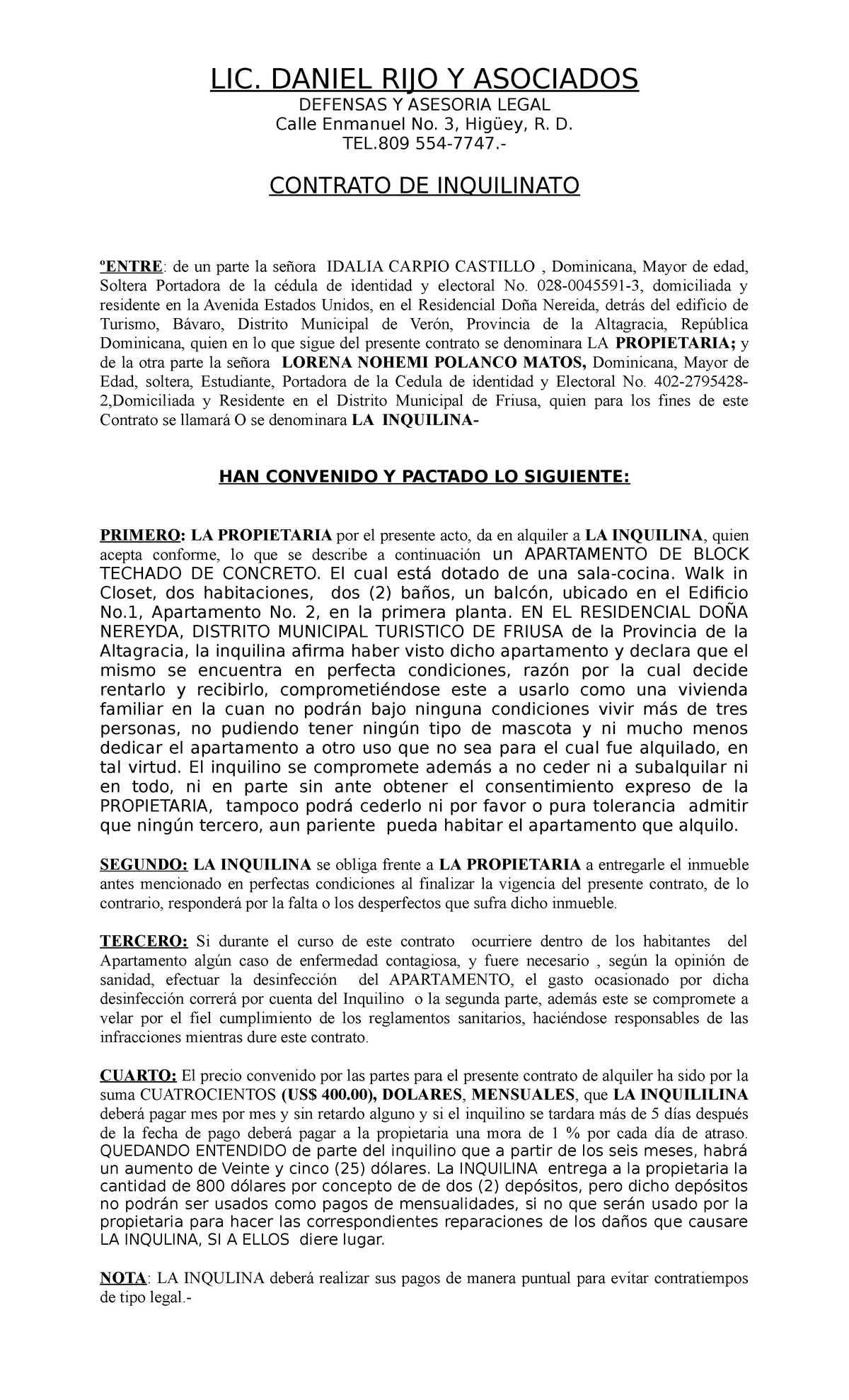 Idalia Carpio Castillo Hermana - LIC. DANIEL RIJO Y ASOCIADOS DEFENSAS ...