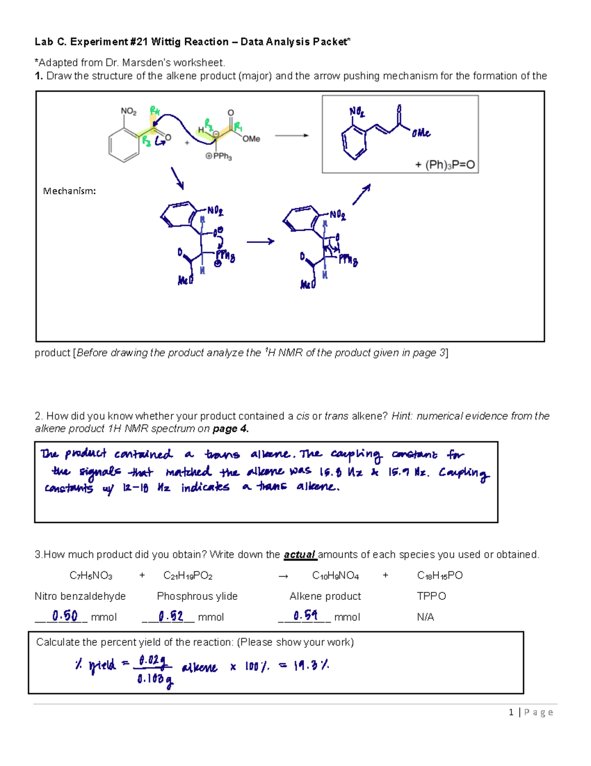 Lab C Data Analysis Wittig Reaction Chem3BL Fall2024 - Lab C ...
