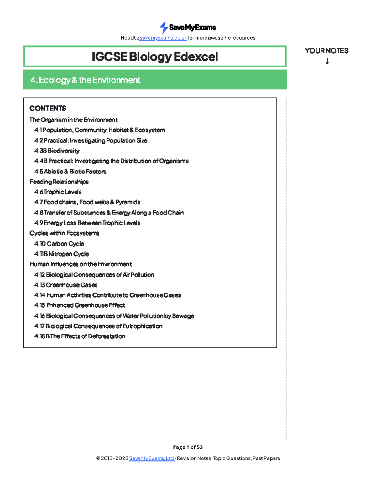 UNIT 4 Biology Igcse - Page 1 of 53 IGCSE Biology Edexcel 4. Ecology ...