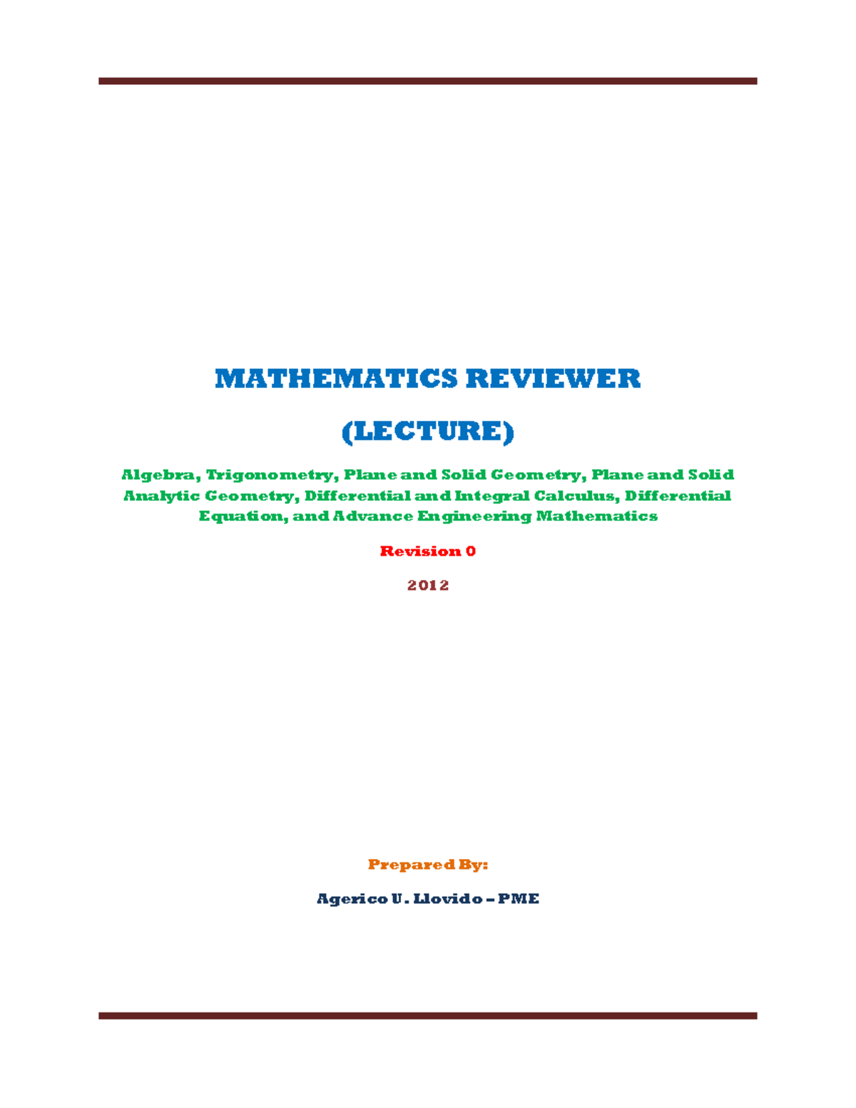 Mathematics reviewer 140628000605 phpapp 02 - - Studocu