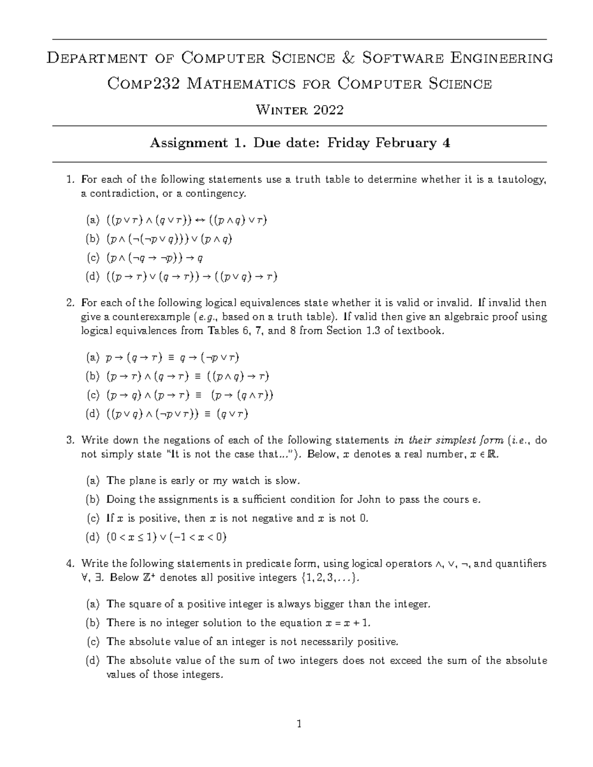 Assignment 1 for winter 2020 comp 232 - Department of Computer Science & Software Engineering ...