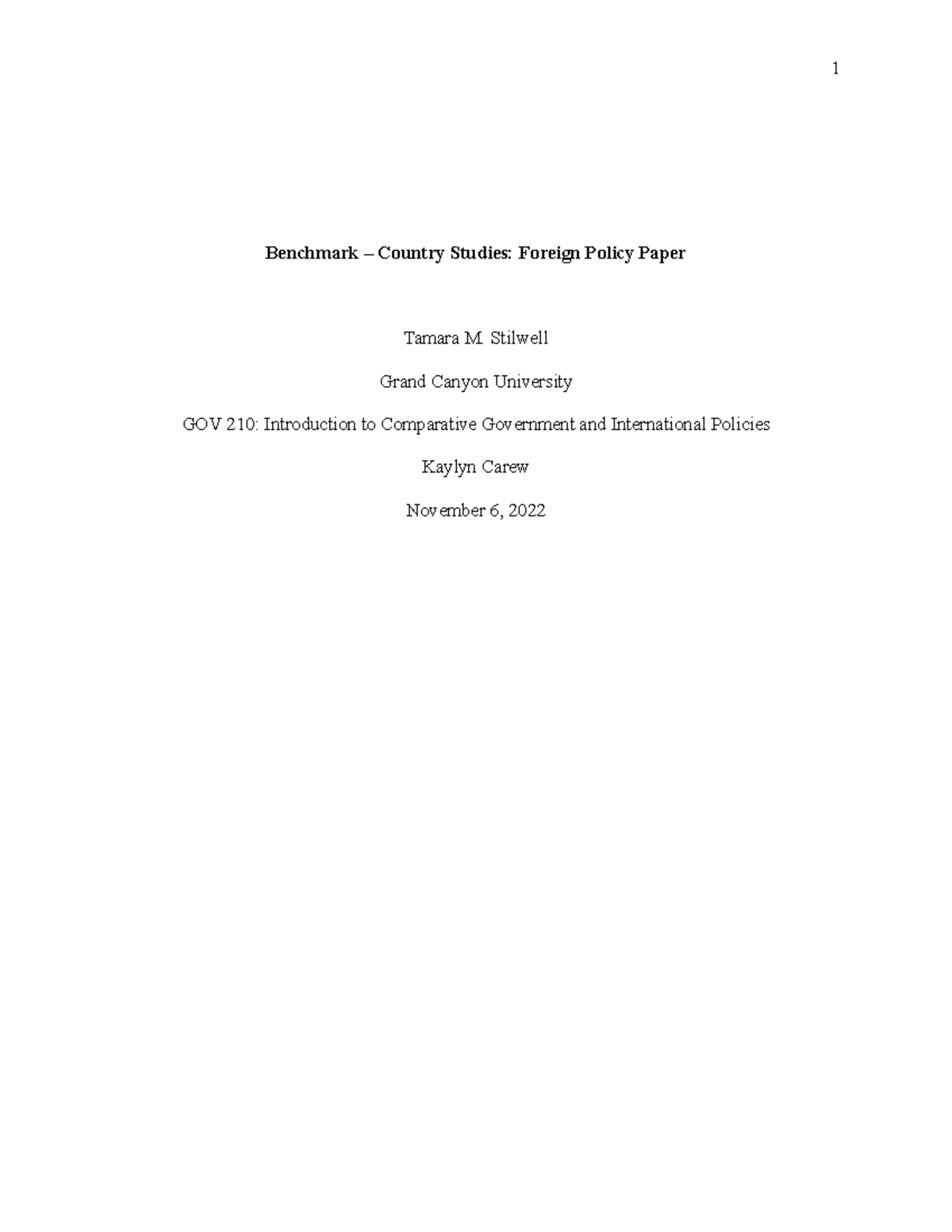 Country Studies Foreign Policy Paper - Benchmark – Country Studies ...