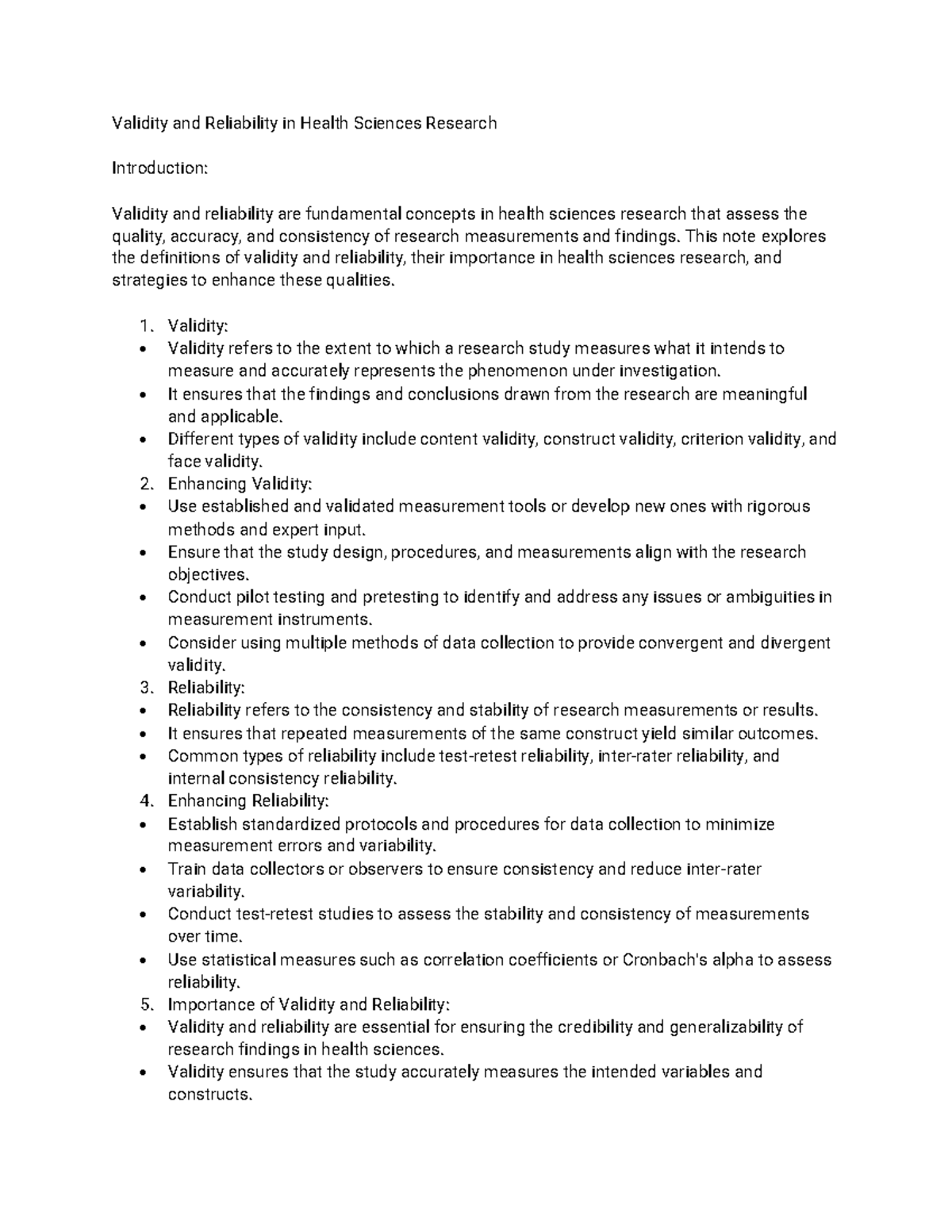 Validity and Reliability in Health Sciences Research 1 - Validity and ...