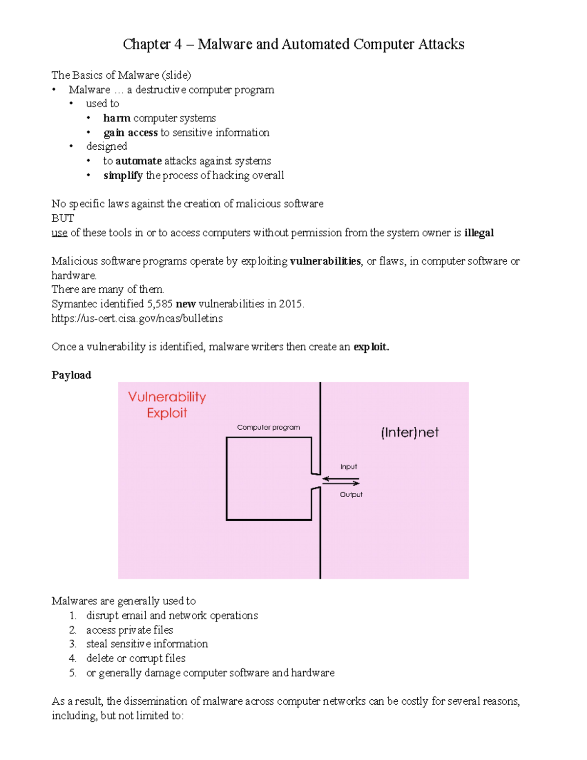 Chapter 4 Power Point Notes Chapter 4 Malware And Automated Computer Attacks The Basics Of