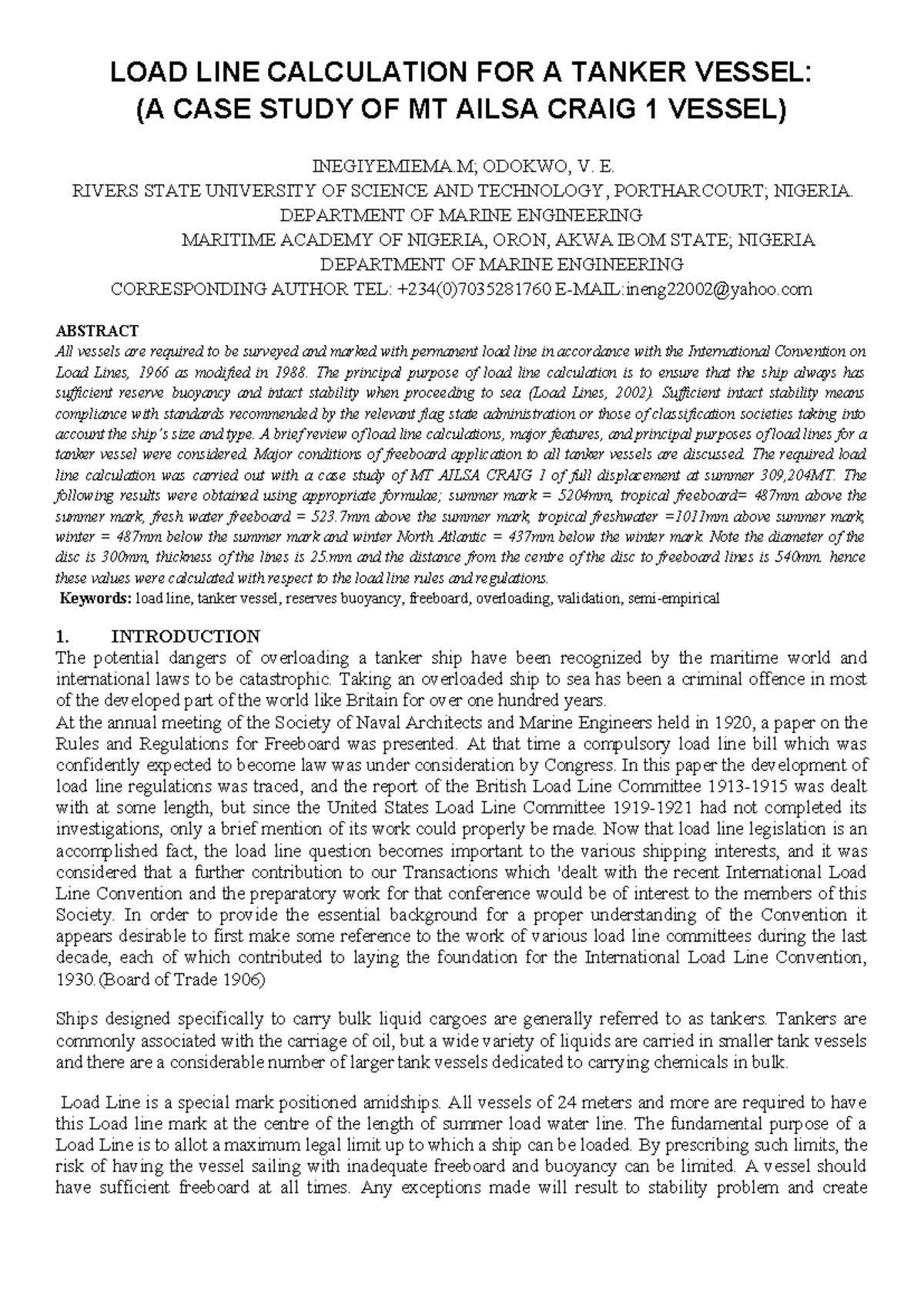 Loadlinecalculationarticle 1 - LOAD LINE CALCULATION FOR A TANKER ...