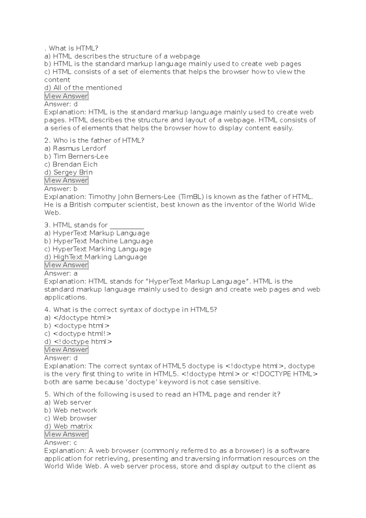 Web technology mcq - . What is HTML? a) HTML describes the structure of ...