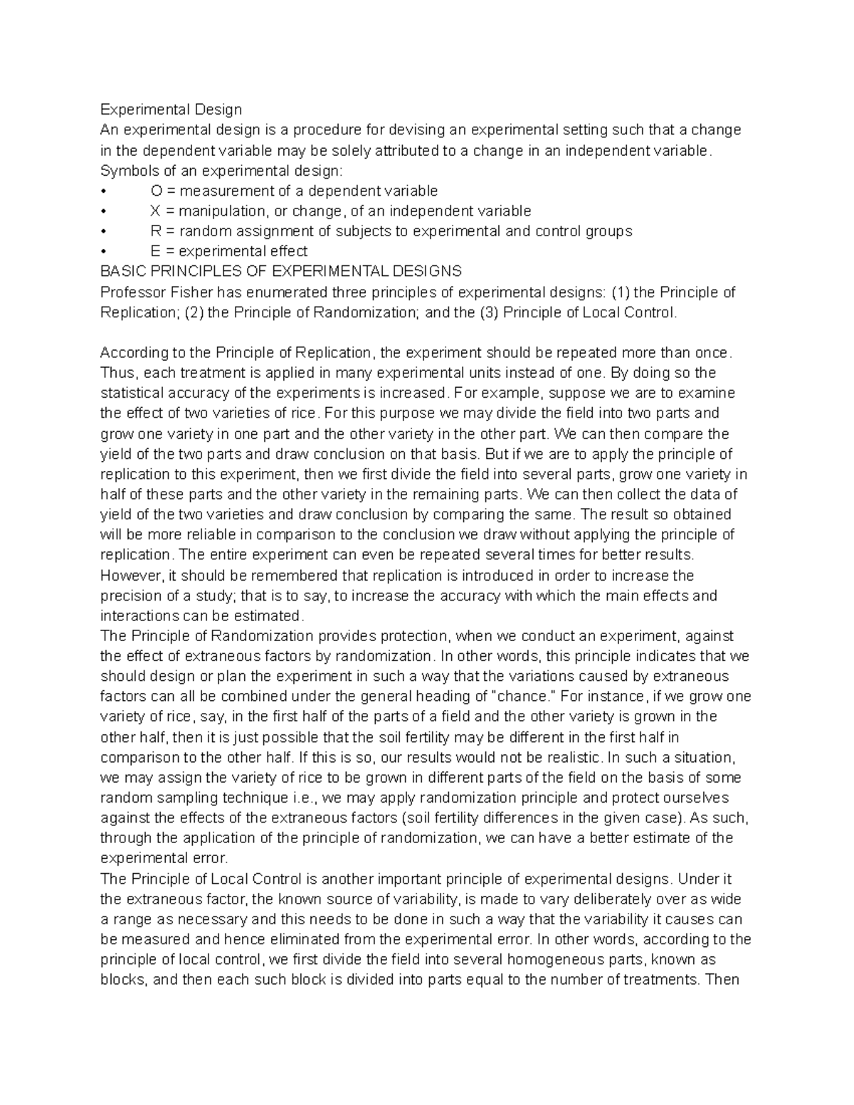 Sample and experimental design - Experimental Design An experimental ...
