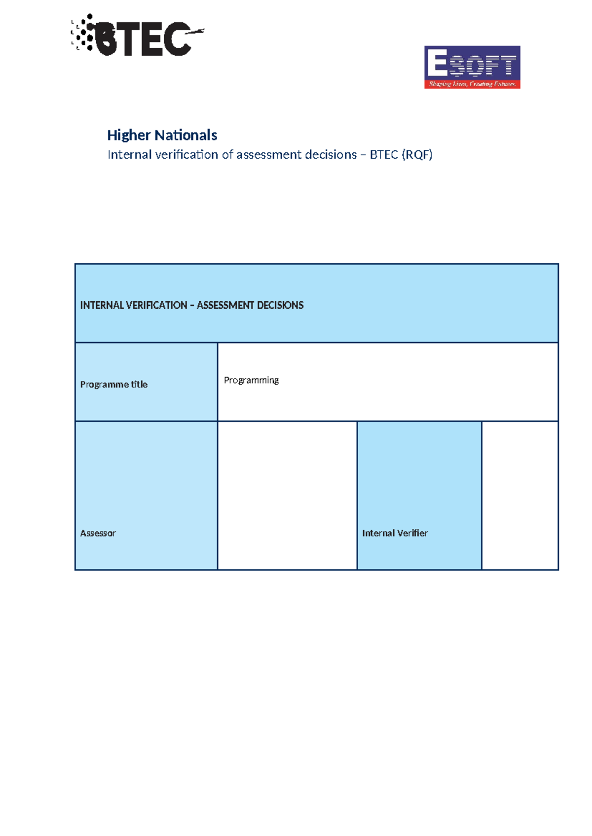 Unit 01 Programming Assignment Final Higher Nationals Internal Verification Of Assessment