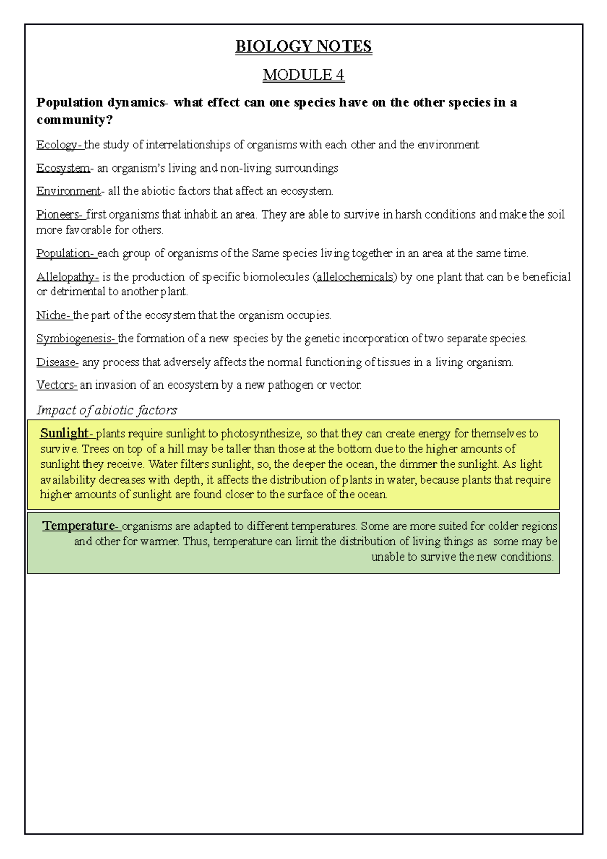 Biology Notes- MOD 4 and MOD 3 and MOD 2 - Studocu