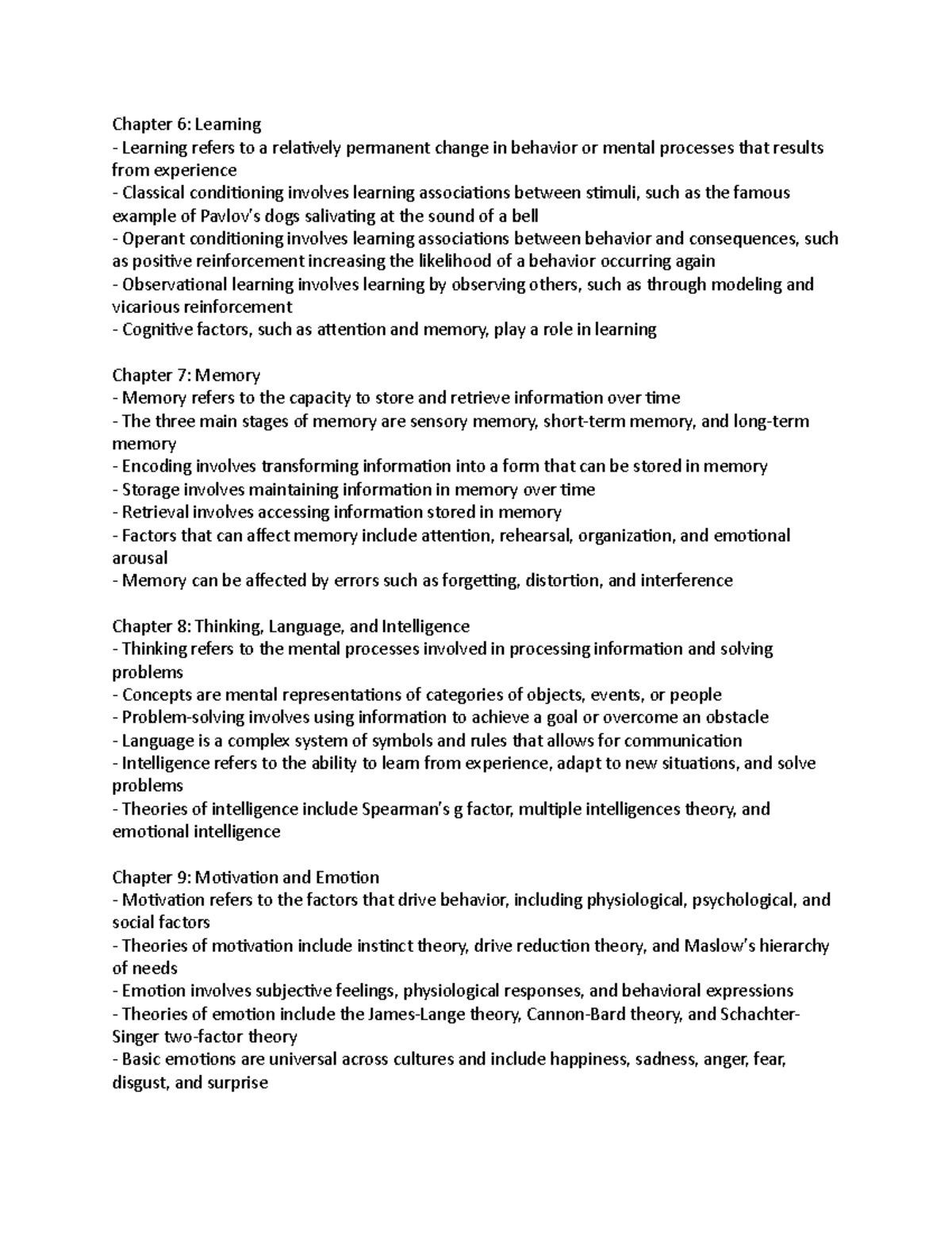 Introduction to Psychology - Chapter 6: Learning Learning refers to a ...