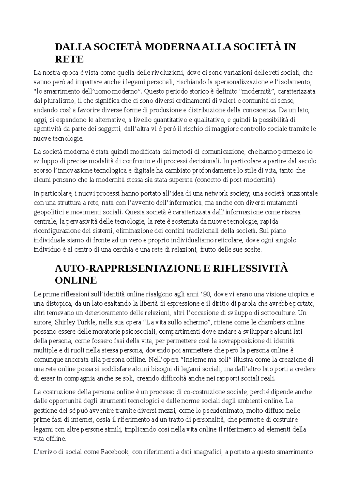 Sociologia dei media digitali - vivere online - DALLA SOCIETÀ MODERNA ...