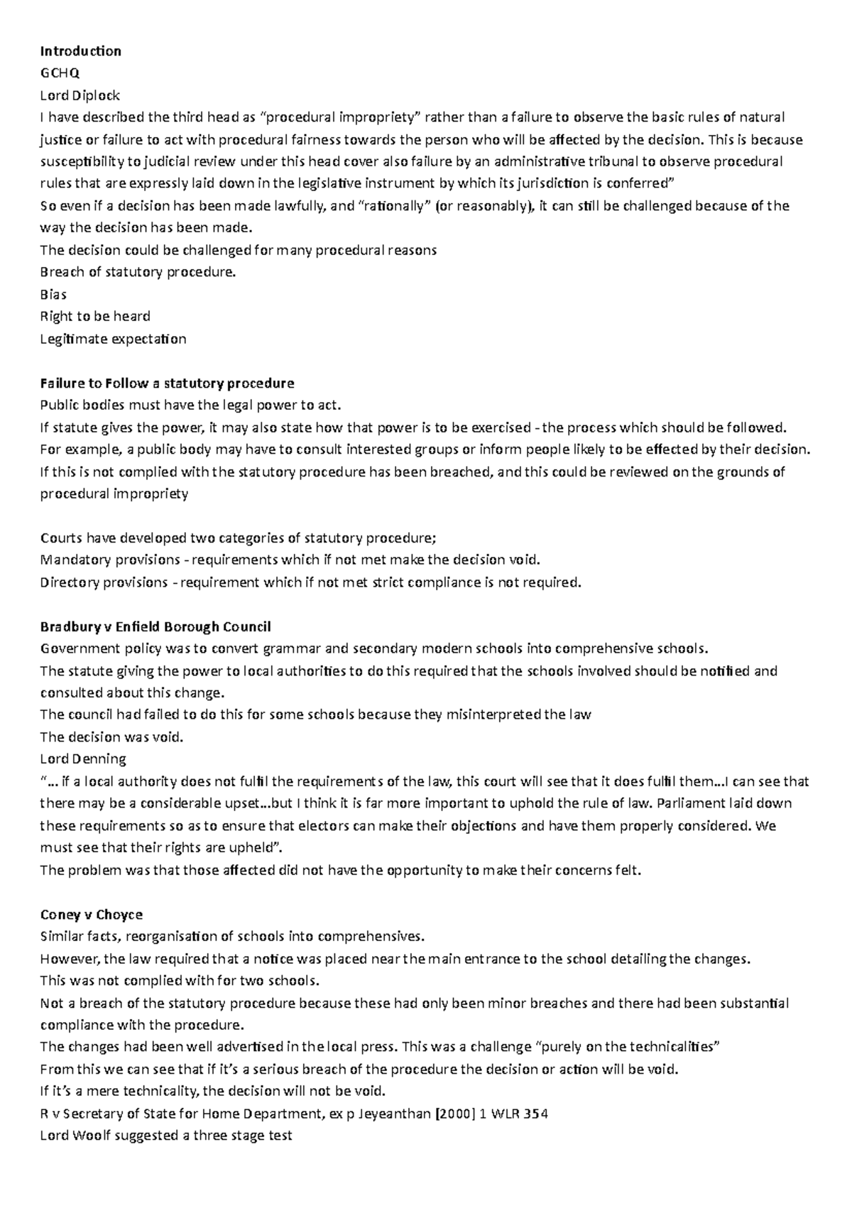 Procedural Impropriety - Introduction GCHQ Lord Diplock I have ...