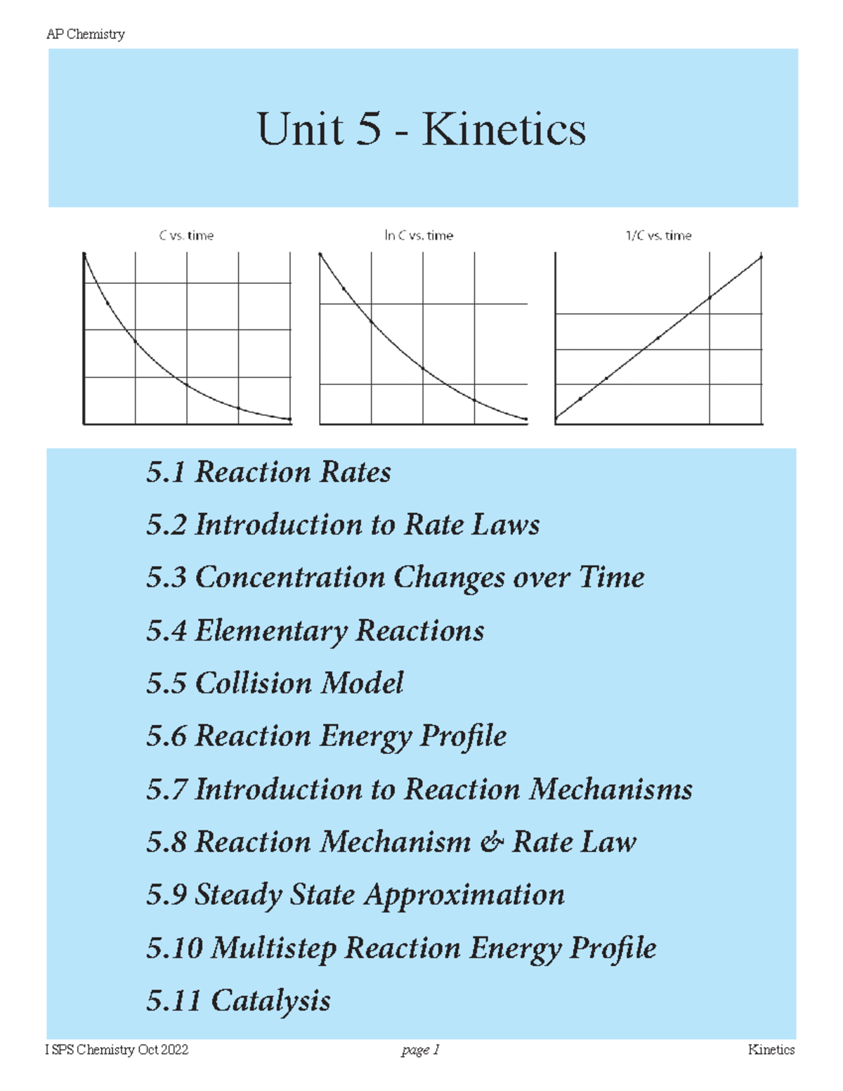 Unit 5 Kinetics Notes Only - what you want - Unit 5 - Kinetics 5 ...