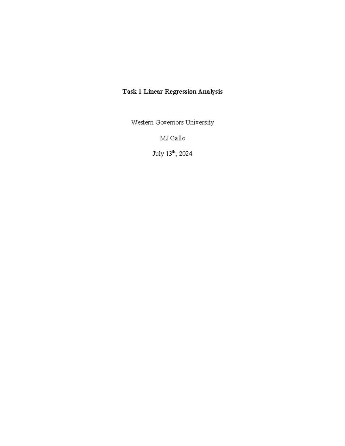 Task 1 Linear Regression Analysis Task 1 Linear Regression Analysis