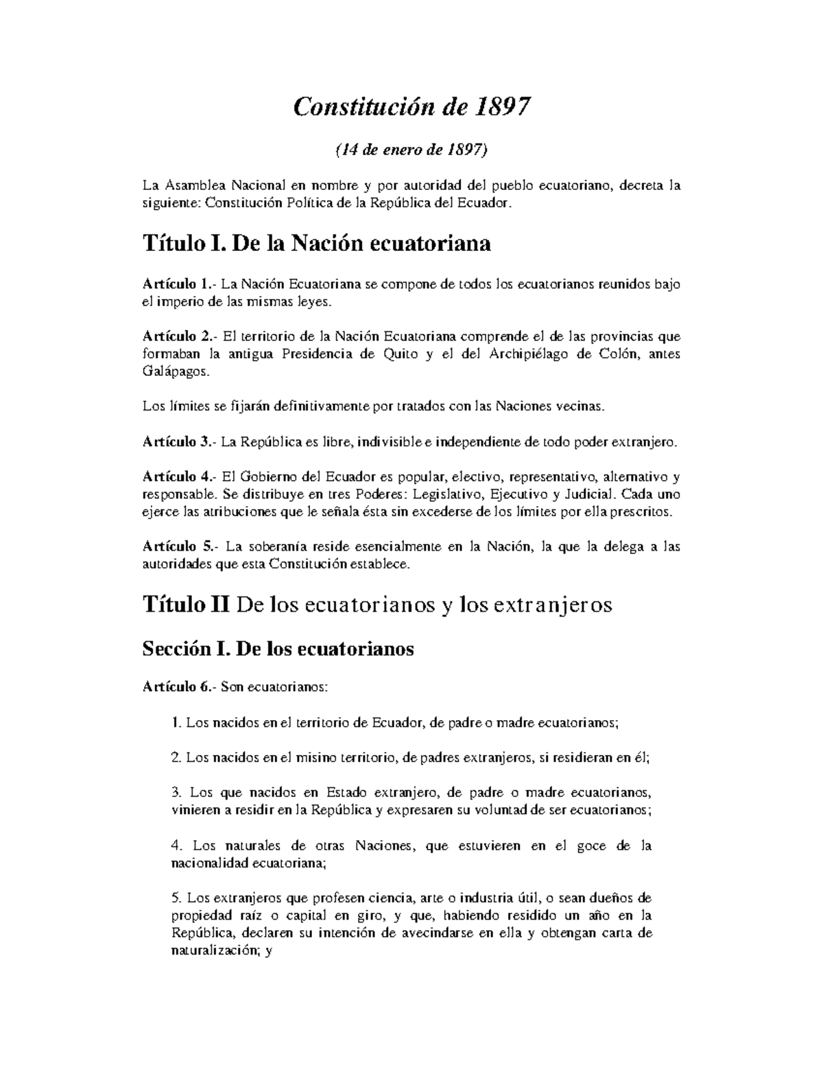 Constitucion del año 1897 - Constitución de 1897 (14 de enero de 1897 ...