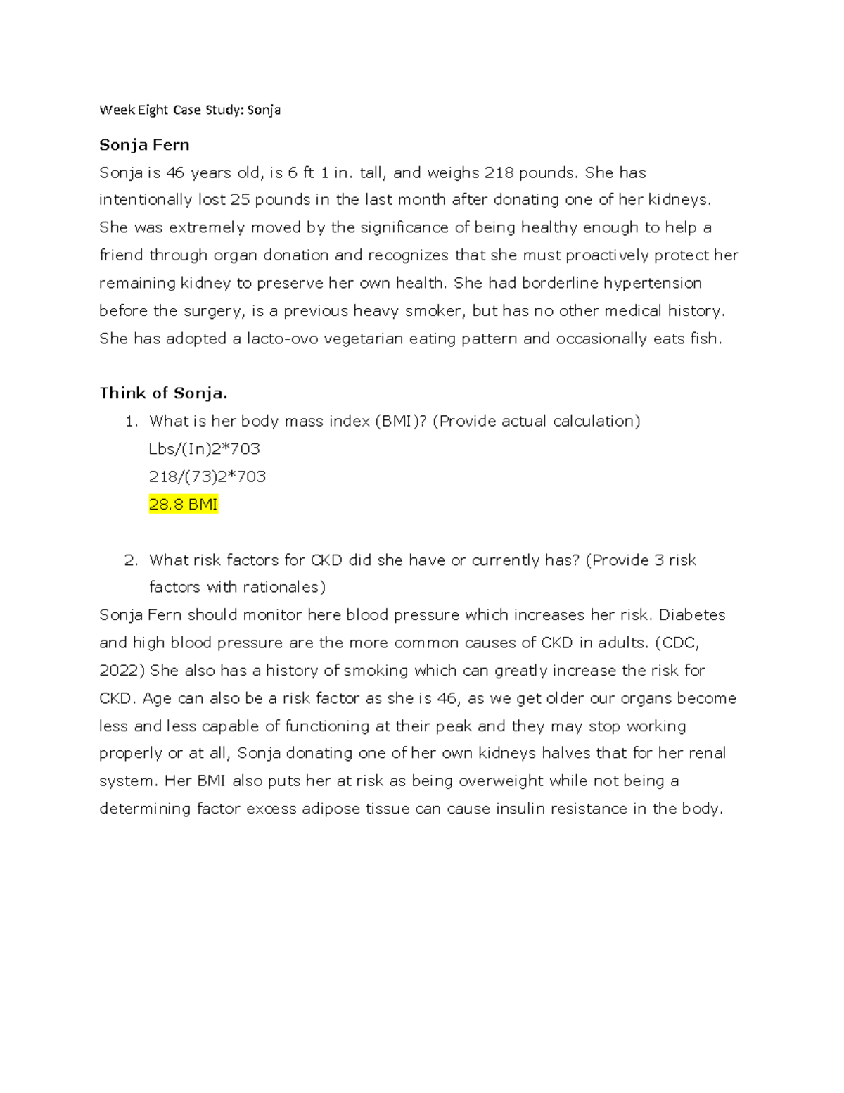 Week Eight Case Study Sonja - Week Eight Case Study: Sonja Sonja Fern ...