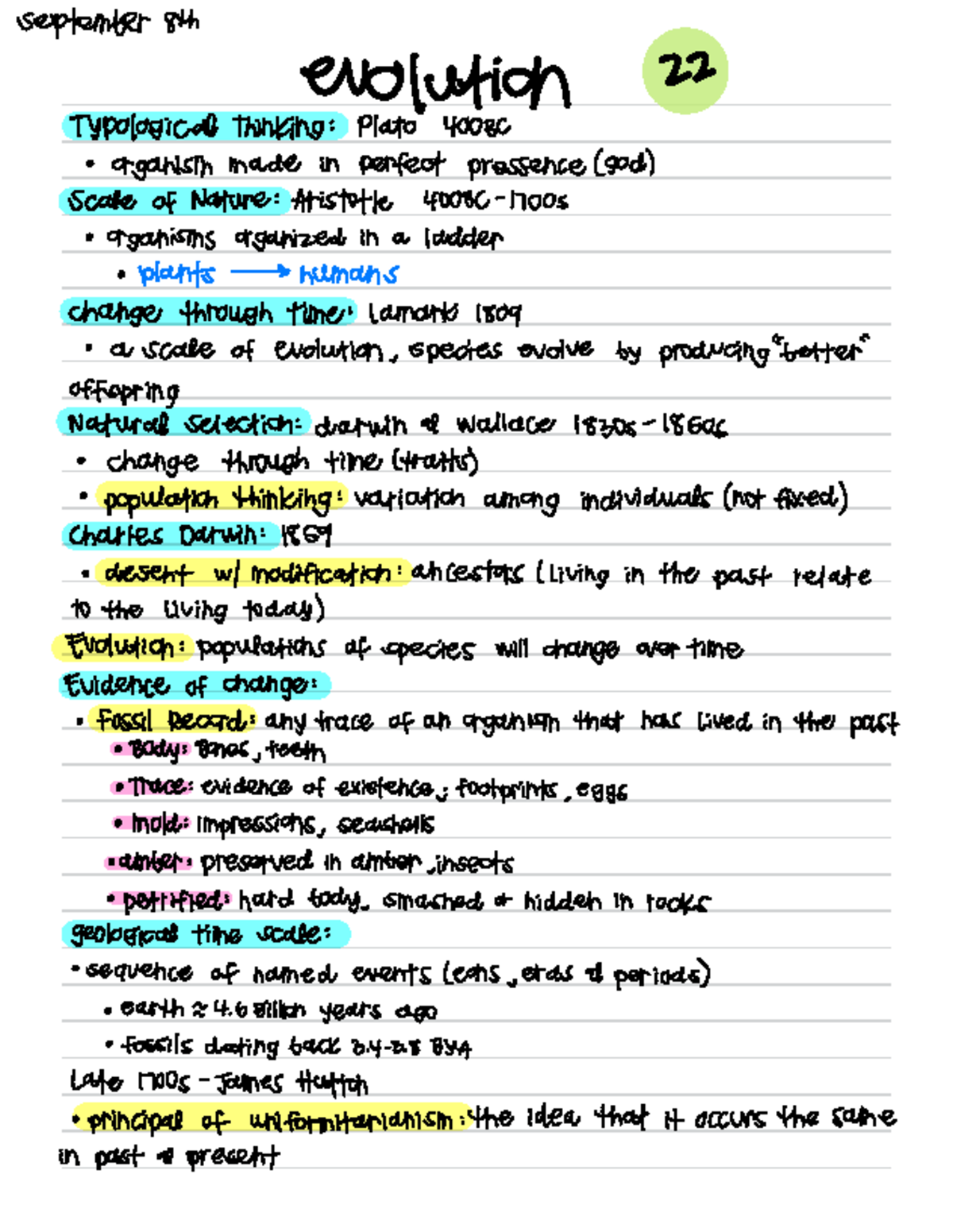 Bio 2 - Lecture Notes - september 8th evolution 22 typological thinking ...