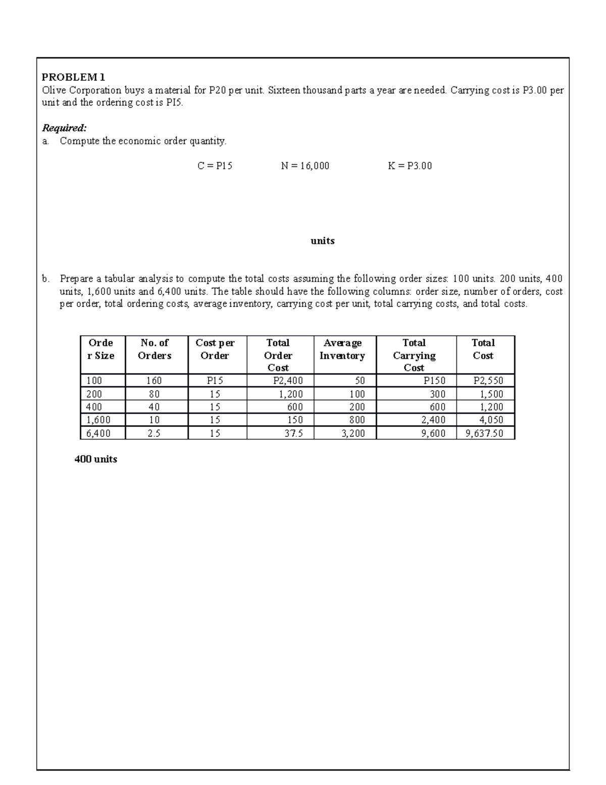 COST Accounting - EOQ Computation Problems - Accountancy - Studocu