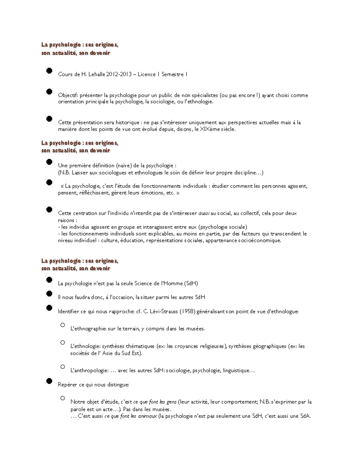 L1S1Histoire Ch 1 - La psychologie : ses origines, son son devenir ...