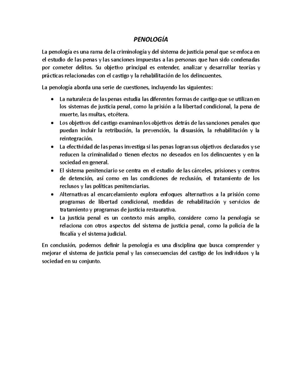 Penología - PENOLOGÍA La penología es una rama de la criminología y del ...