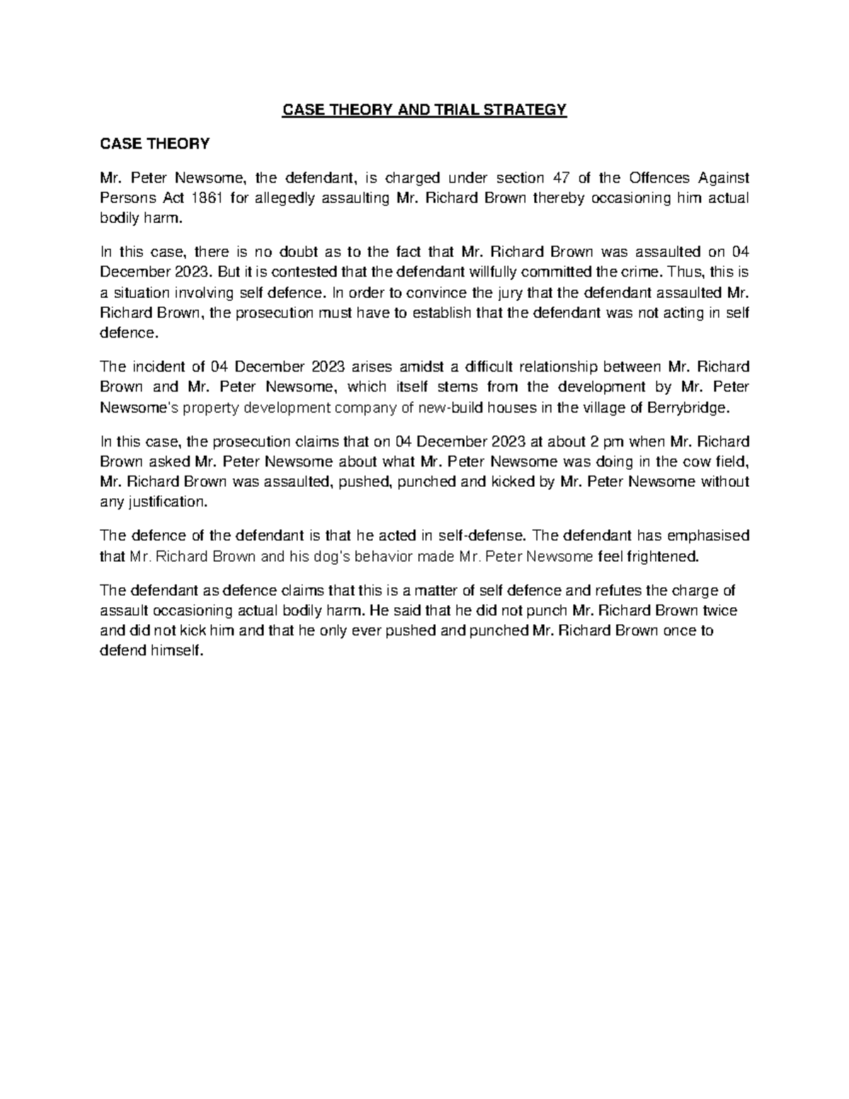 XIC CASE Theory AND Trial Strategy - CASE THEORY AND TRIAL STRATEGY ...