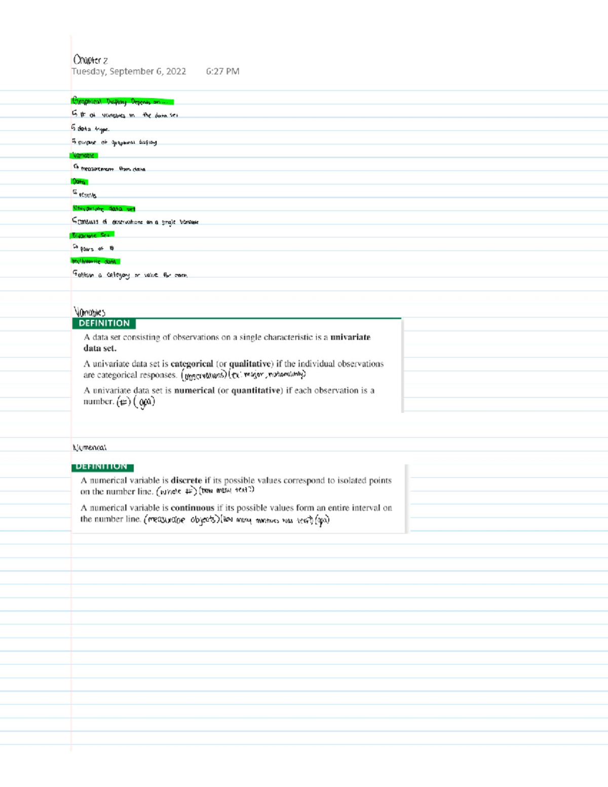 Chapter 2 STAT - Basic STAT Graphs - Cnapter 2 Tuesday, September 6 ...