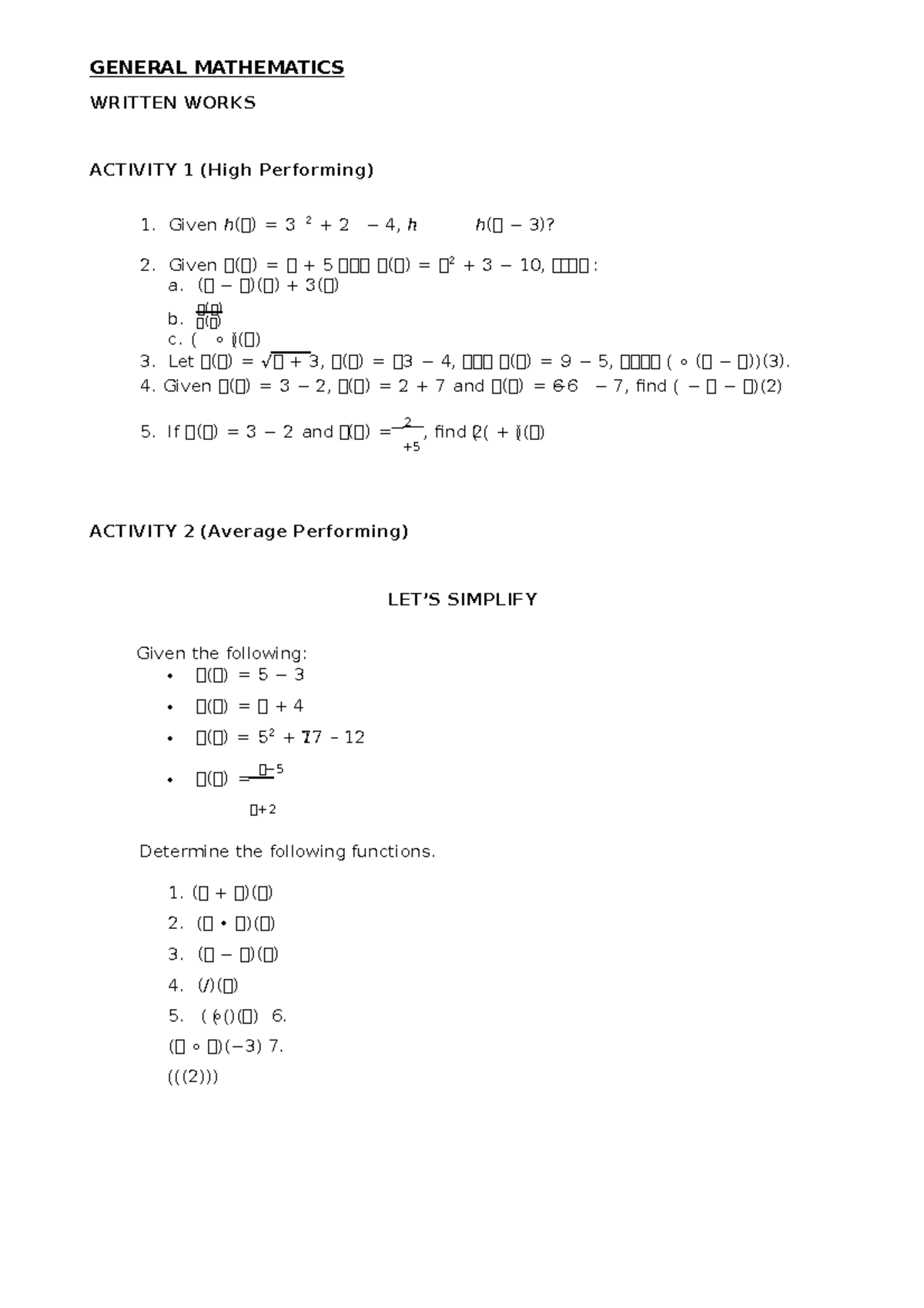 Sample- Assessments-GEN - GENERAL MATHEMATICS WRITTEN WORKS ACTIVITY 1 ...