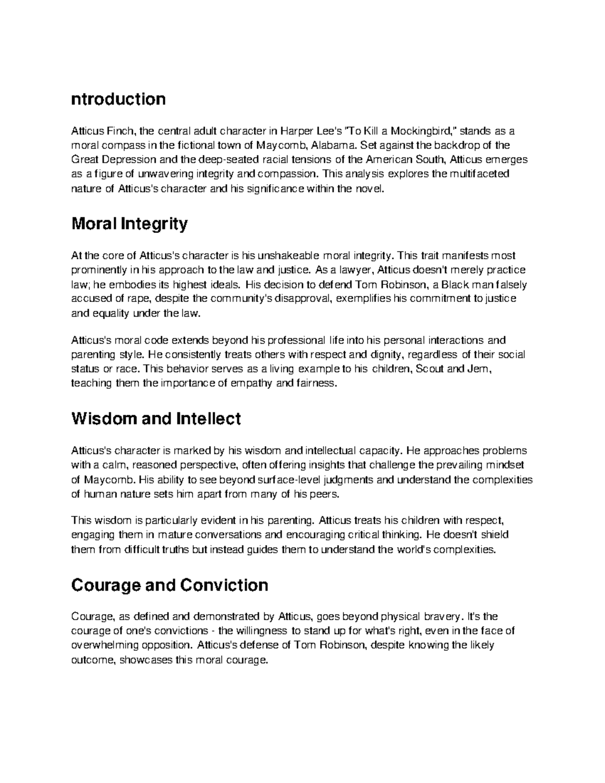 English project - IMPORTANT HA - ntroduction Atticus Finch, the central ...