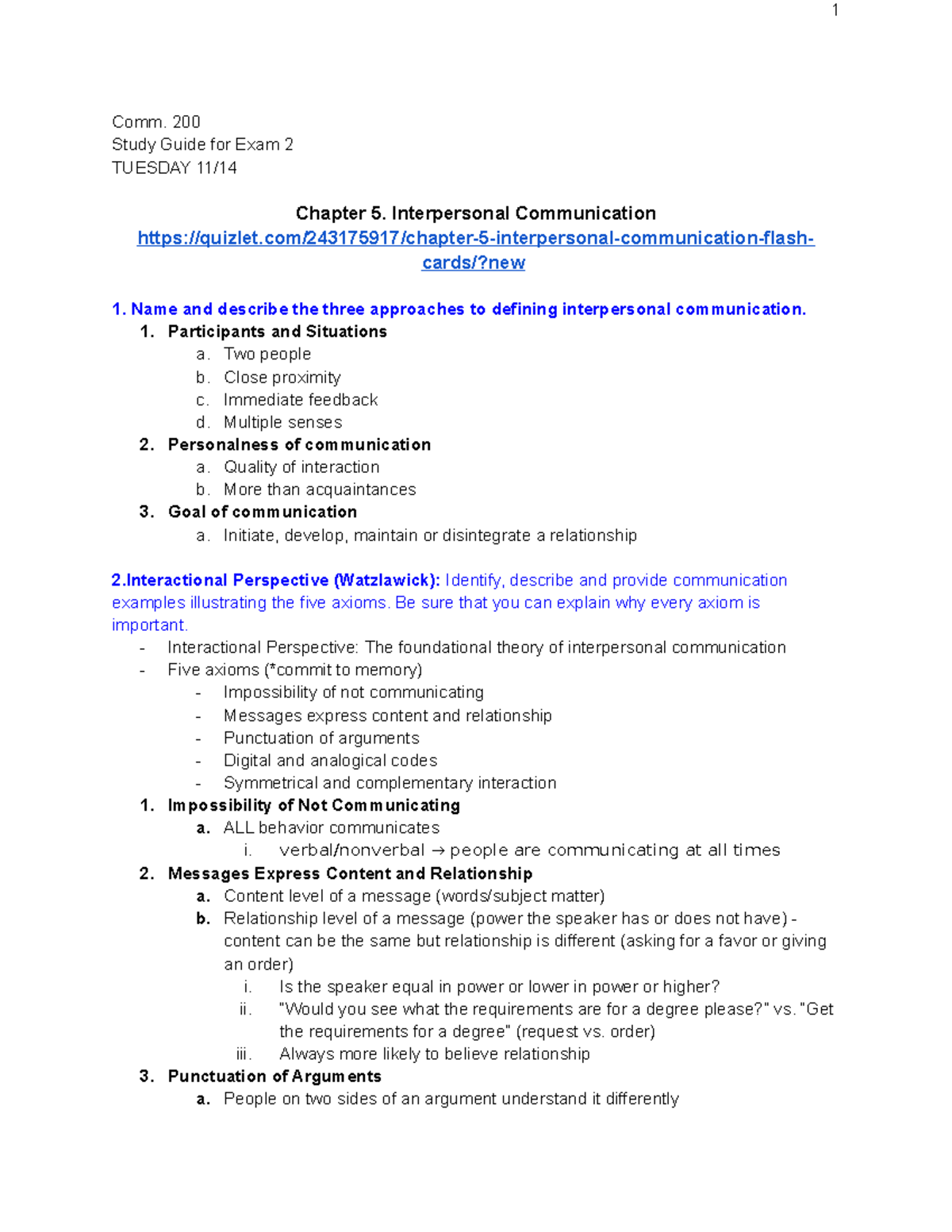 COMM Study Guide 2 - Comm. 200 Study Guide for Exam 2 TUESDAY 11 ...