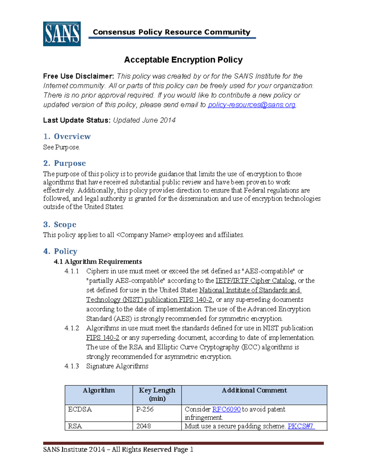 Acceptable encryption policy - Consensus Policy Resource Community ...