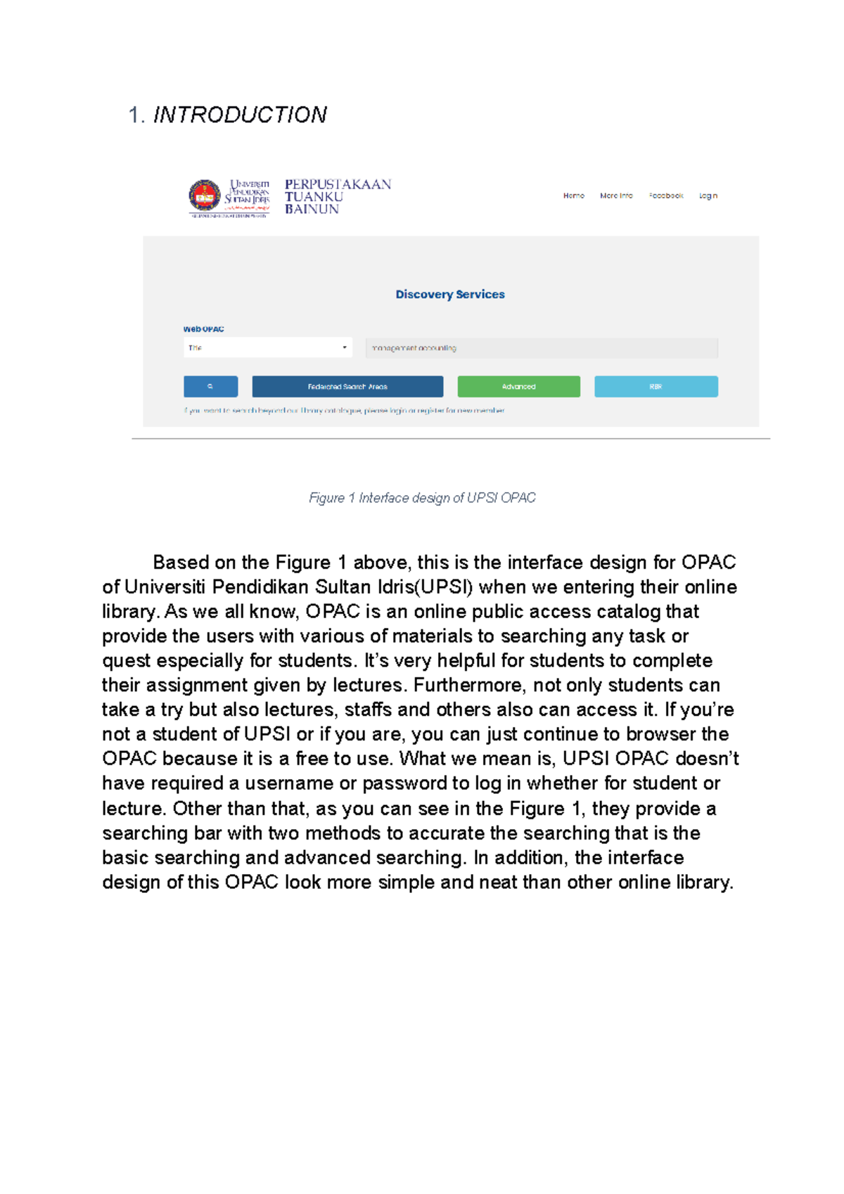 IMD111 BENEFITS OF USING UPSI OPAC - 1. INTRODUCTION Figure 1 Interface ...