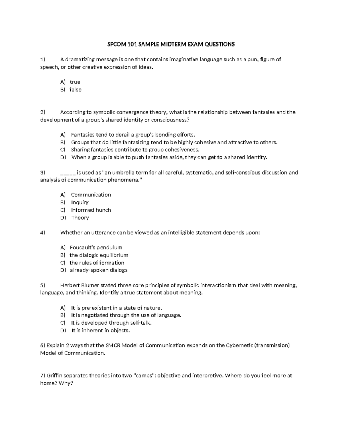Commst 101 Sample Midterm EXAM Questions - SPCOM 101 SAMPLE MIDTERM ...