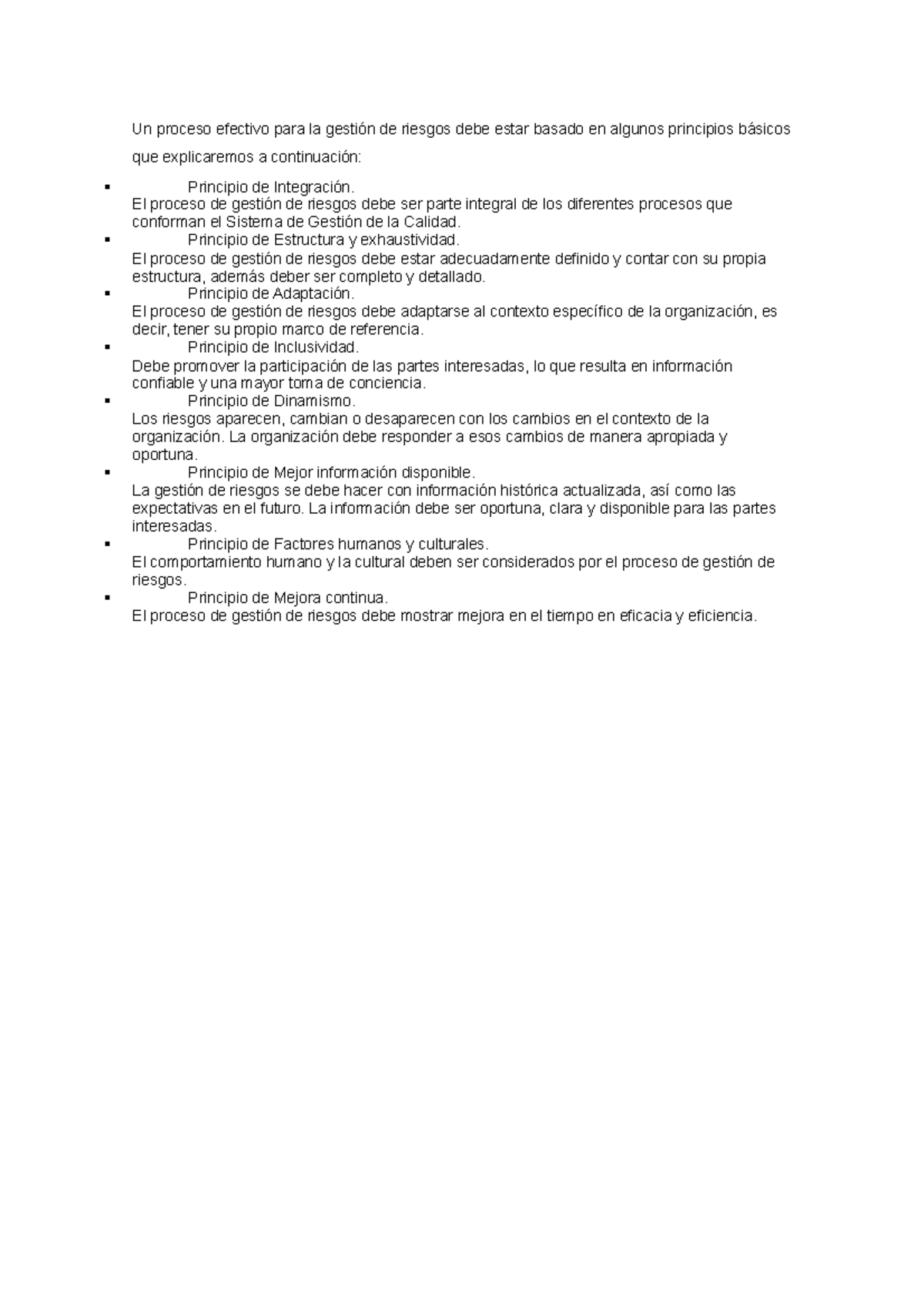 Un proceso efectivo para la gestión de riesgos debe estar basado en ...