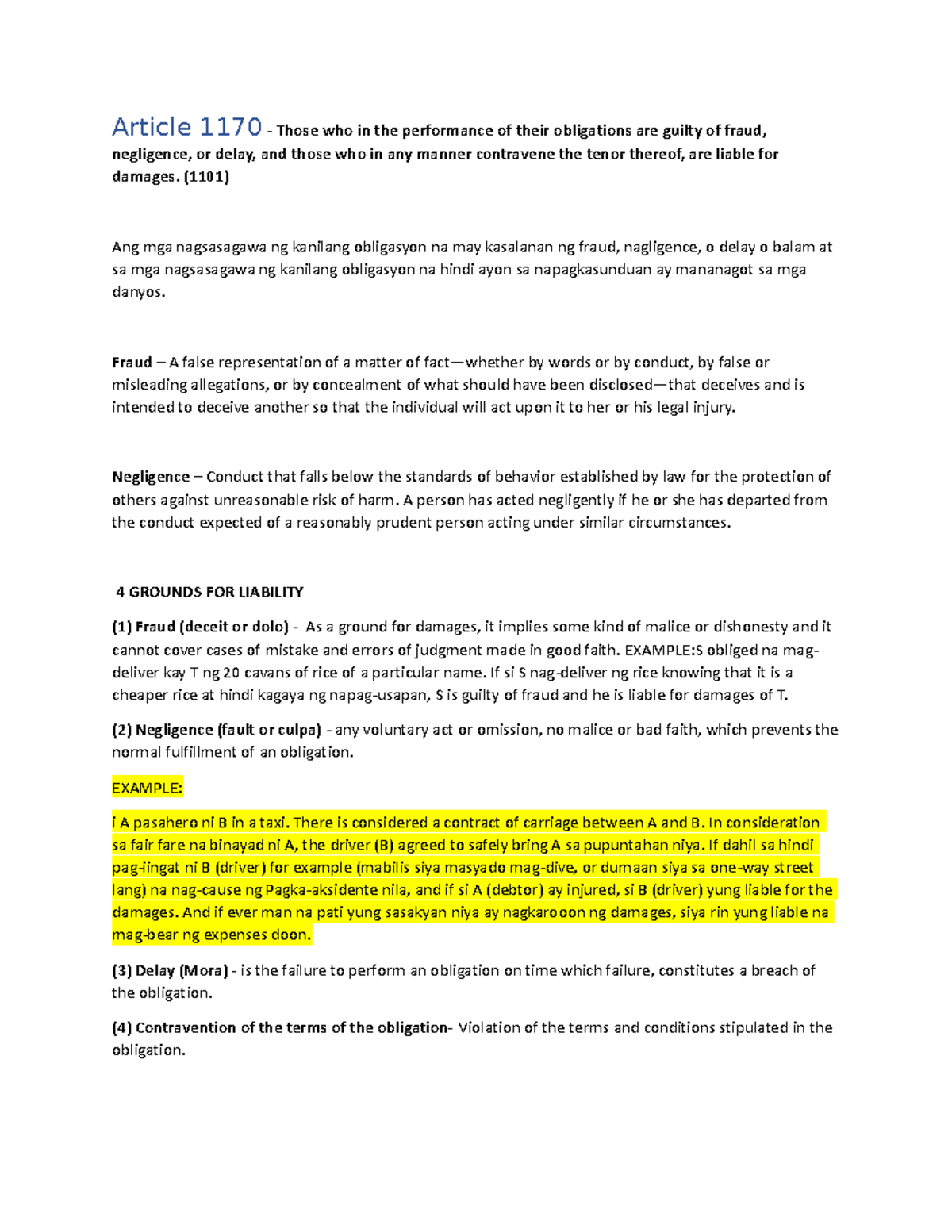 Article 1170 - oblicon art. 1170- 1173 - Article 1170 - Those who in ...