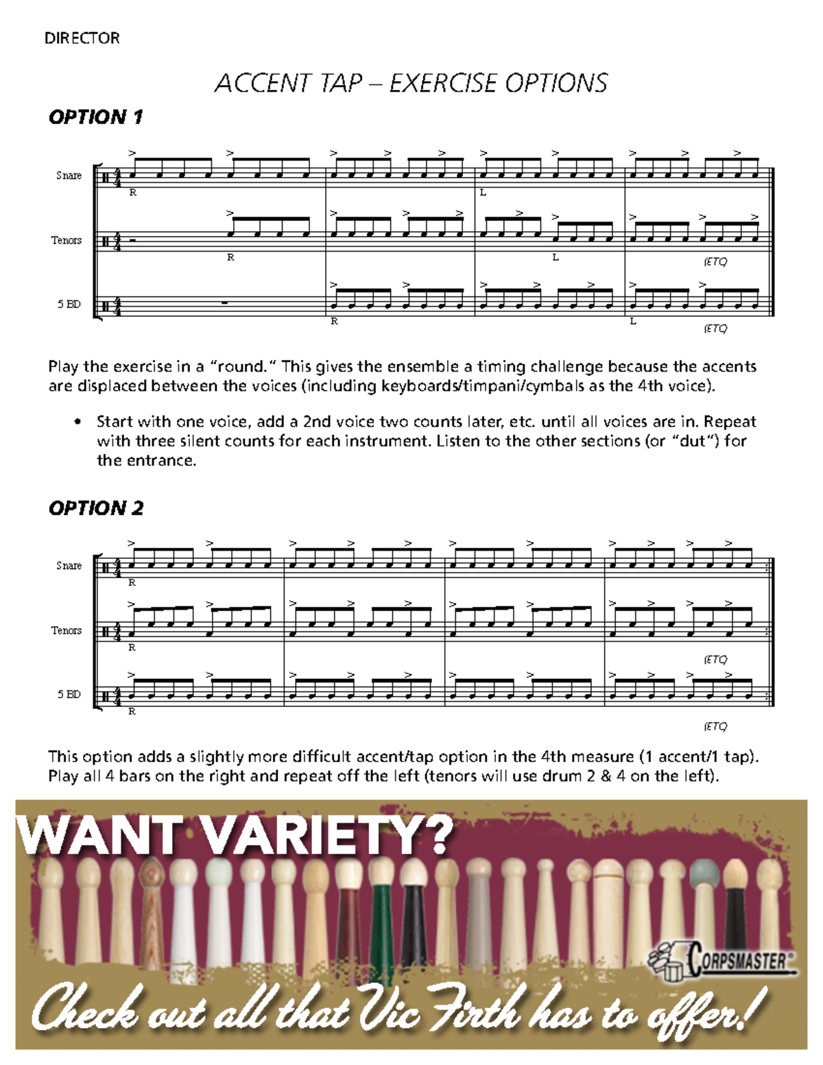 Accent Tap Exercise Options - DIRECTOR ACCENT TAP – EXERCISE OPTIONS ...