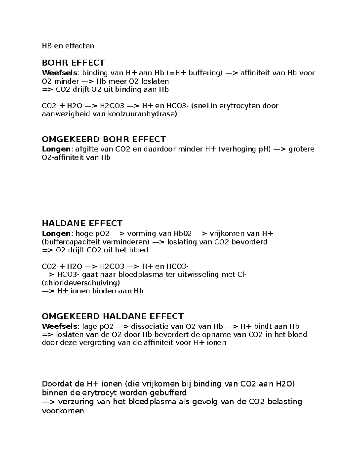 HB en effecten - kleine samenvatting - HB en effecten BOHR EFFECT ...