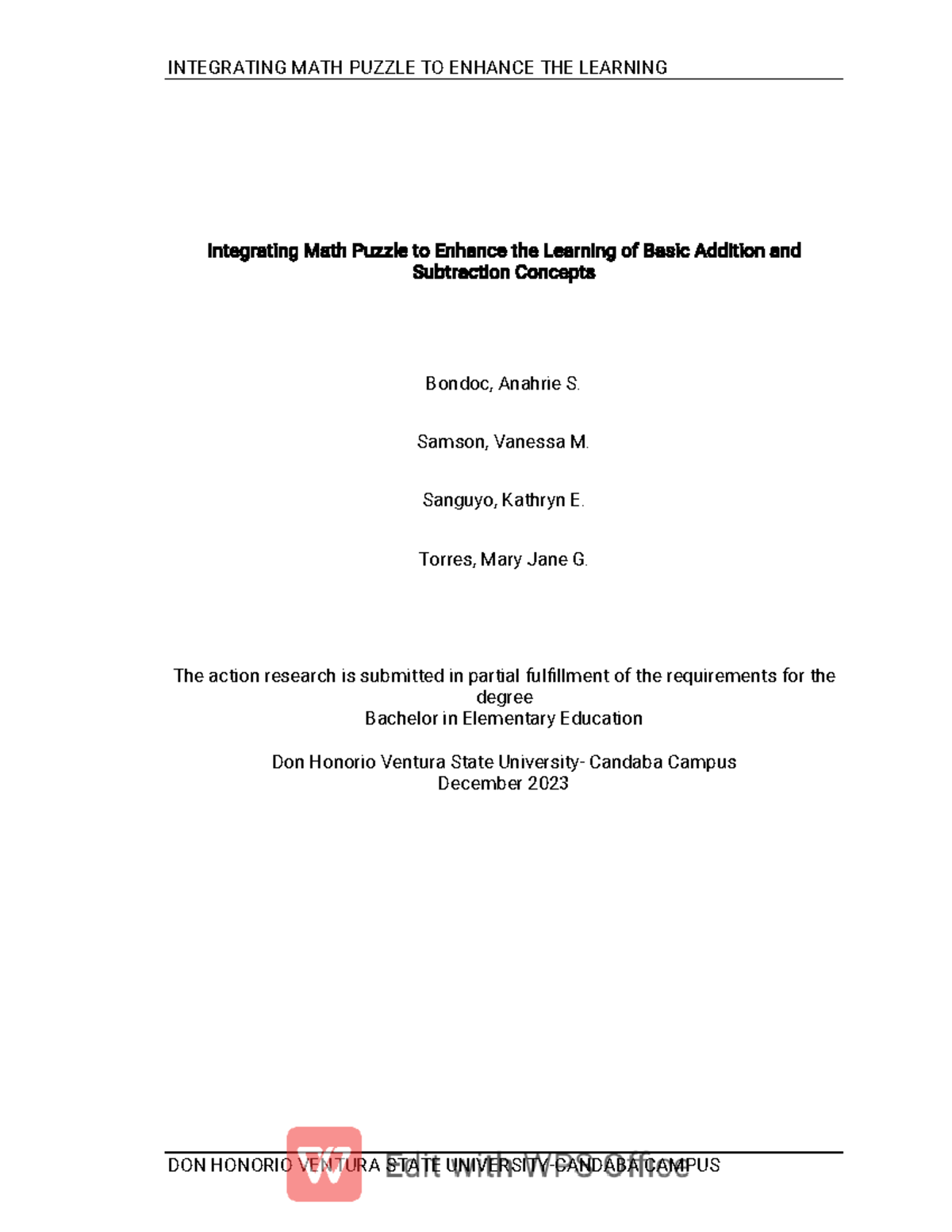 Action Research - Integrating Math Puzzle to Enhance the Learning of ...