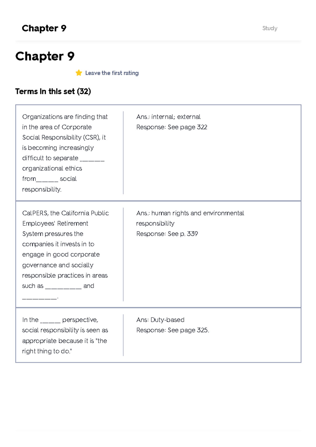 Chapter 9 Flashcards Quizlet - Chapter 9 Leave the first rating Terms ...