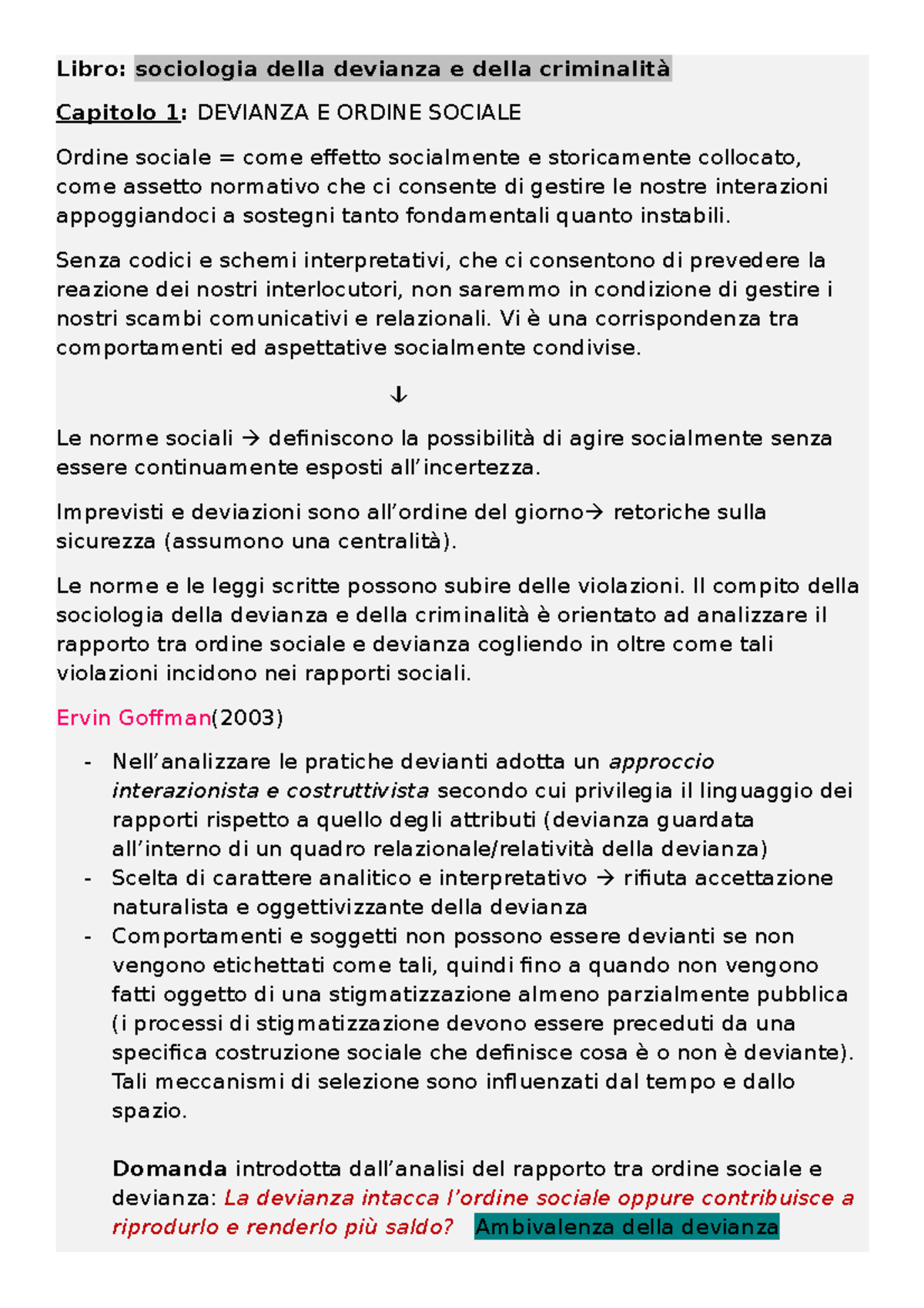 Cap1 - sociologia della devianza - Libro: sociologia della devianza e della criminalità Capitolo ...