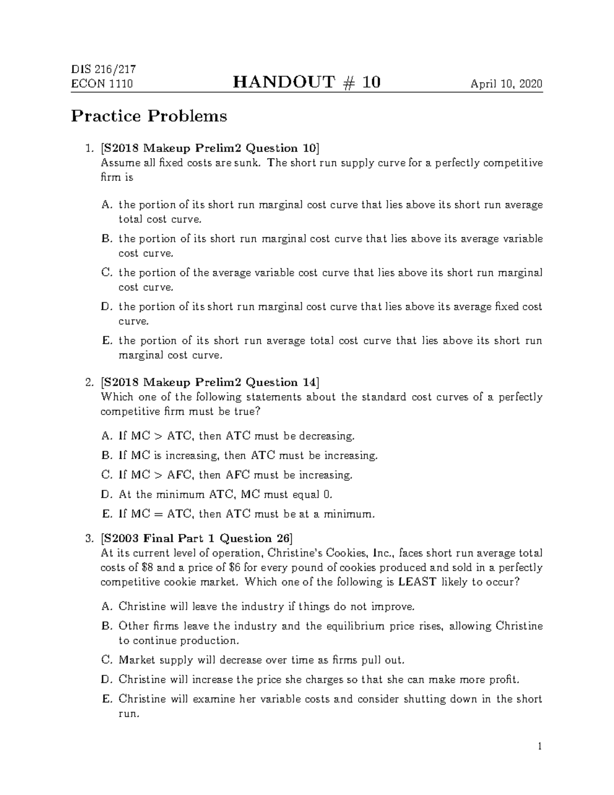 Handout 10 JISU - DIS 216/ ECON 1110 HANDOUT # 10 April 10, 2020 ...