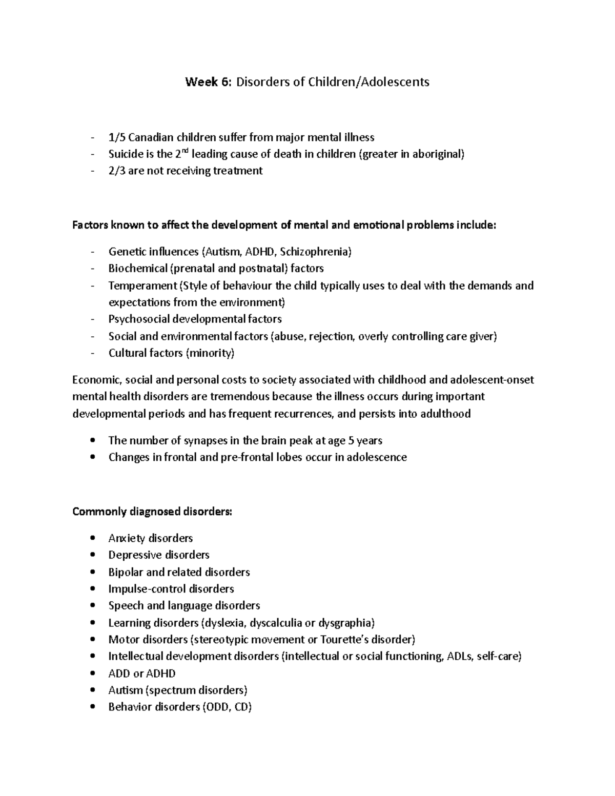 6 Disorders of Children and Adolescents - Week 6: Disorders of Children ...