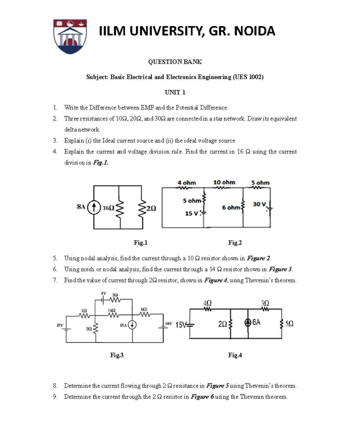 BEEE question bank - ,,....,.,. - QUESTION BANK Subject: Basic Electrical and Electronics - Studocu