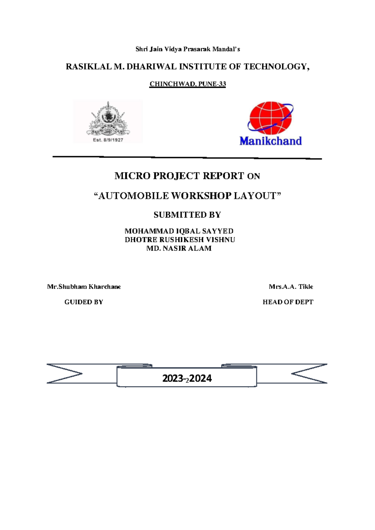Micro Project VMS - 2023 - 22024 Shri Jain Vidya Prasarak Mandal’s ...