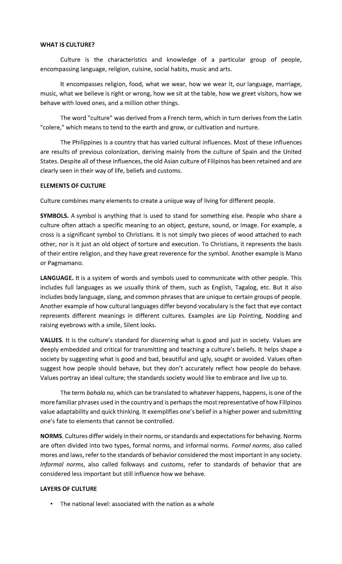 Free Material chui - WHAT IS CULTURE? Culture is the characteristics ...