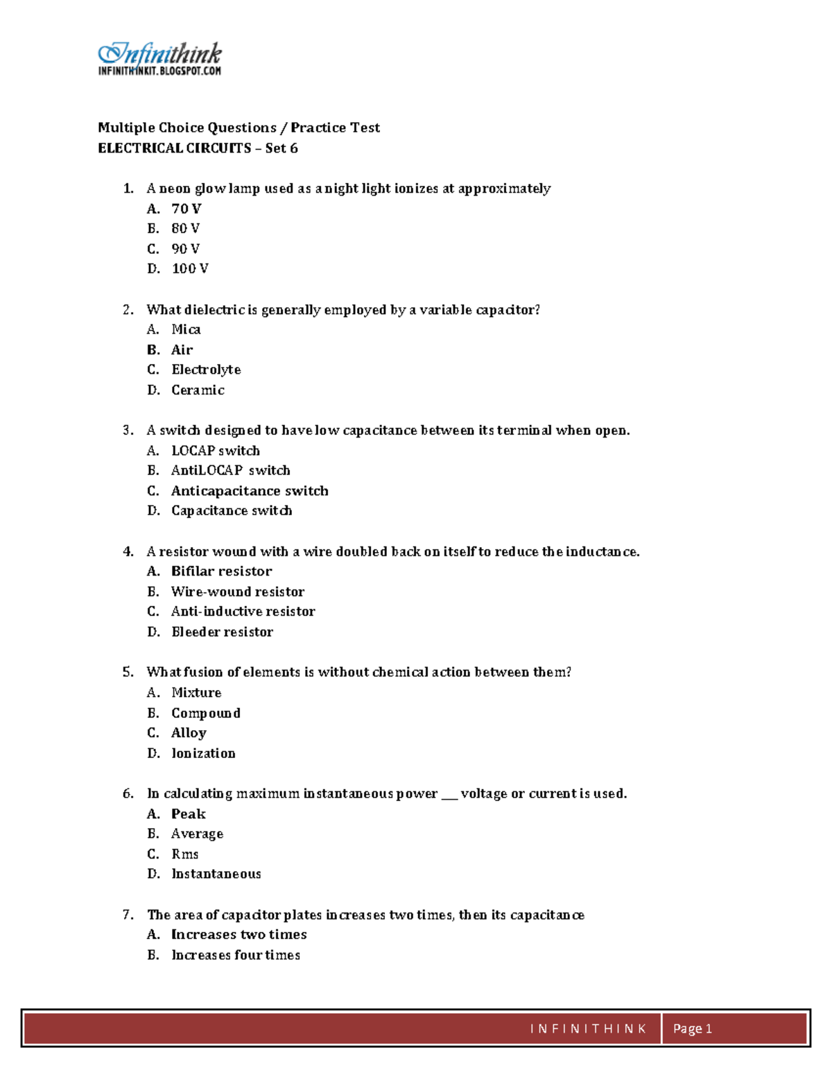 electrical engineerieng objective problems multiple choice 4 - Multiple ...