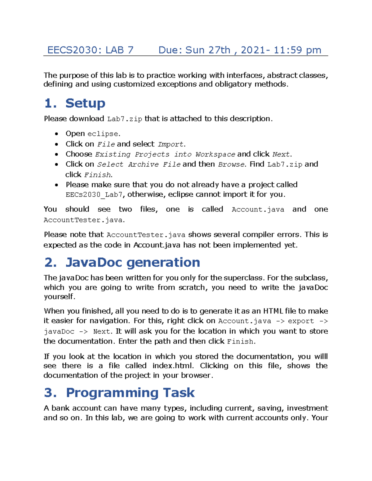 Lab7 CLO5 - labs - EECS2030: LAB 7 Due: Sun 27th , 2021- 11:59 pm The purpose of this lab is to ...