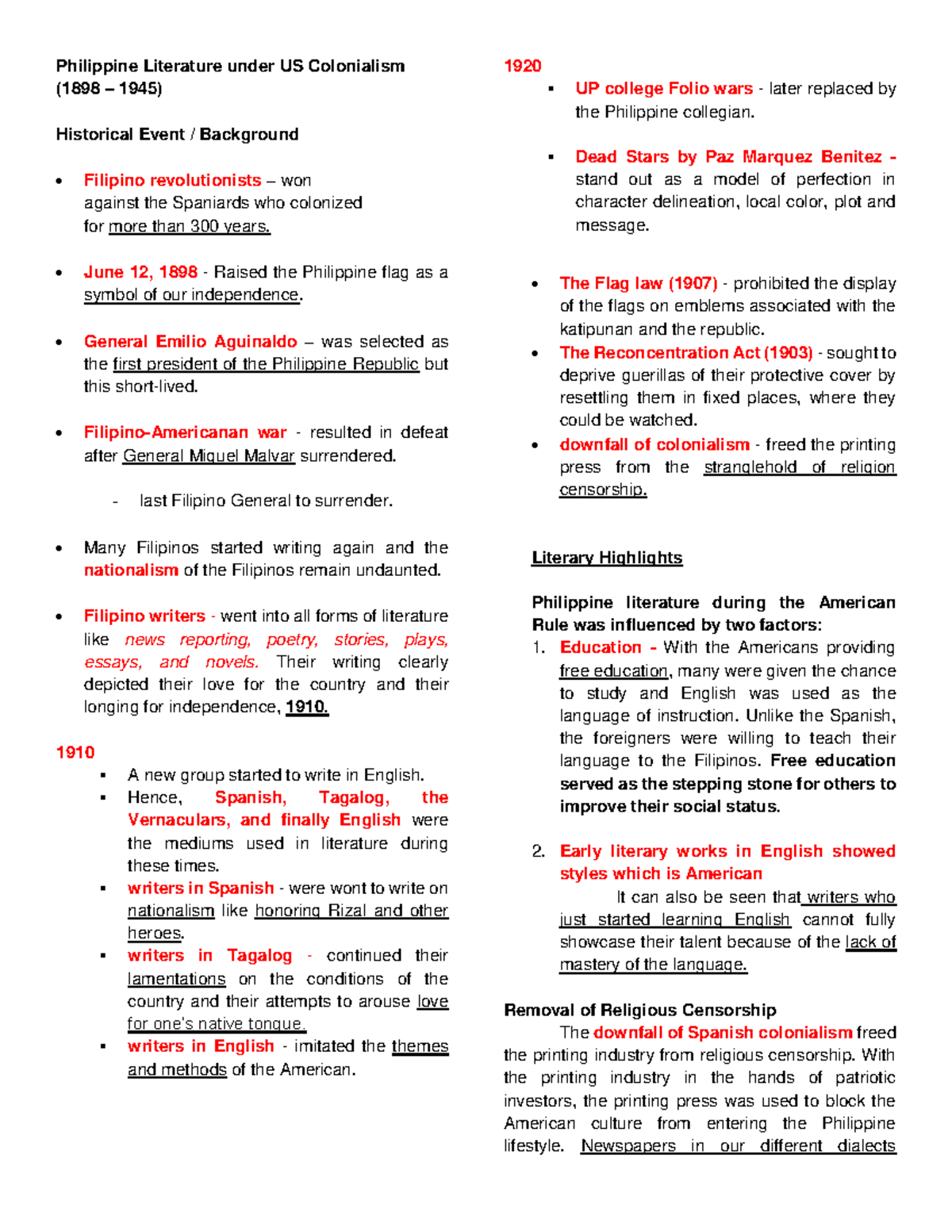 Philippine Literature under US Colonialism - June 12, 1898 - Raised the ...