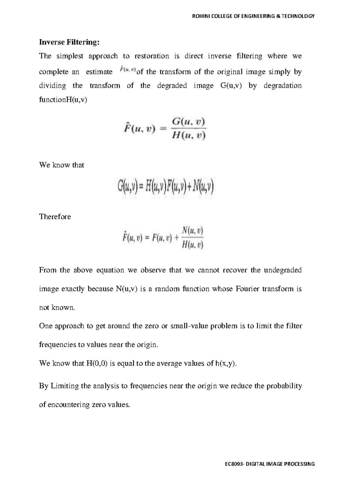 Inverse filtering - it is mandatary - Inverse Filtering: The simplest ...
