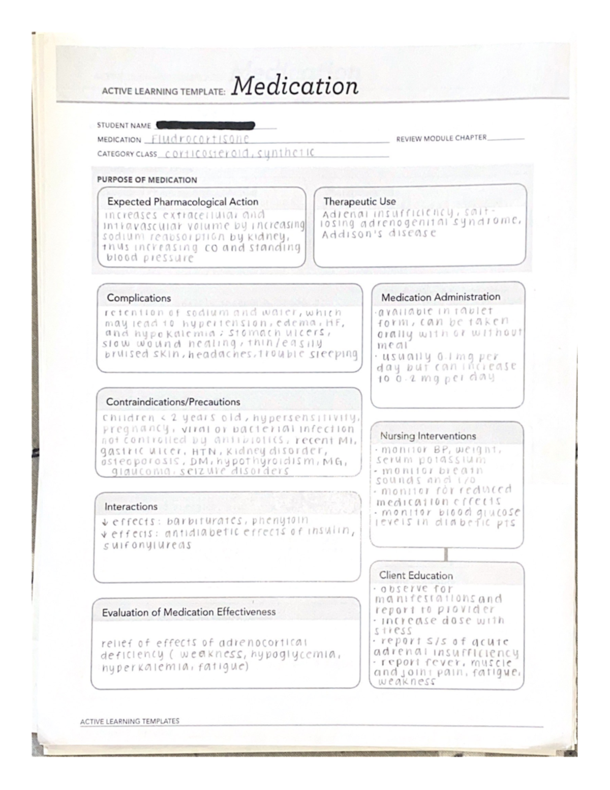 ATI Drug Template Fludrocortisone - NU 306 - Studocu
